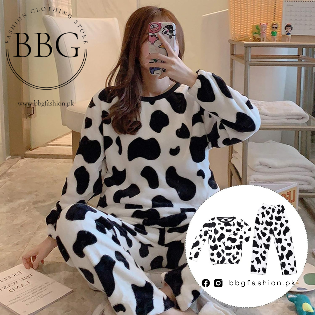 White Cow Print Fleece Casual Wear Set – BBG FASHION CLOTHING STORE