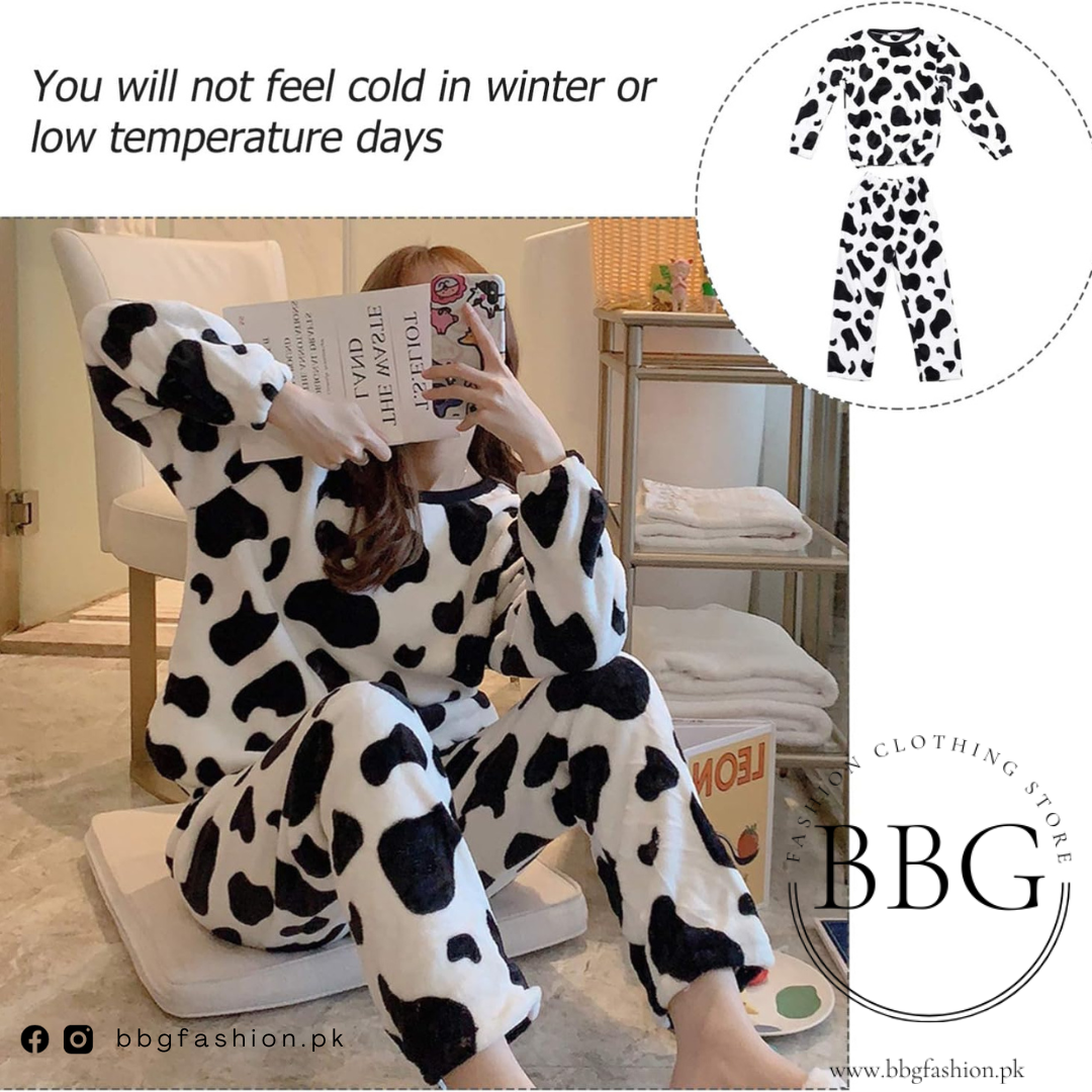 White Cow Print Fleece Casual Wear Set – BBG FASHION CLOTHING STORE