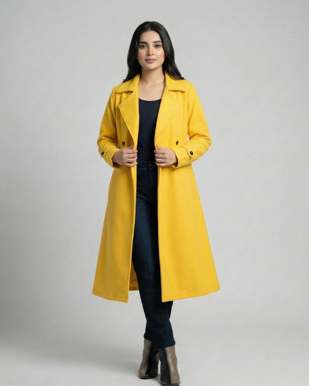 Women’s Mustard Yellow Long Fleece Winter Coat – BBG FASHION CLOTHING STORE