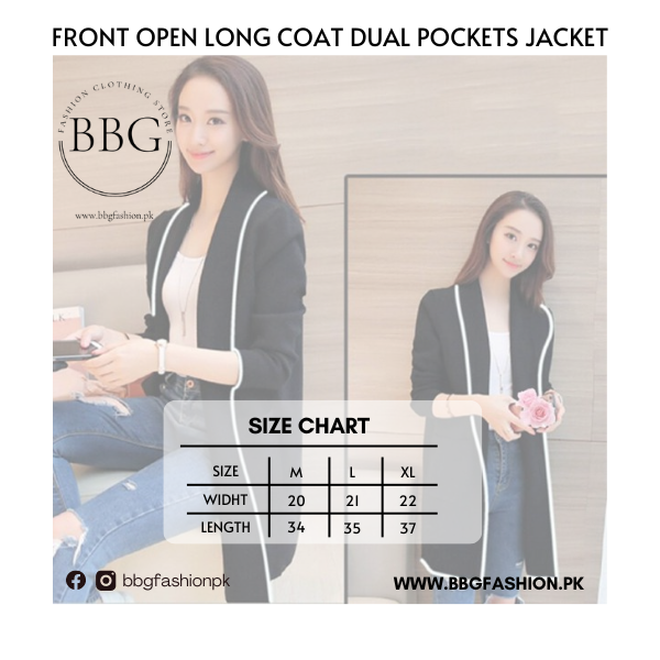 Black Front Open Long Coat Dual Pockets Jacket – BBG FASHION CLOTHING STORE